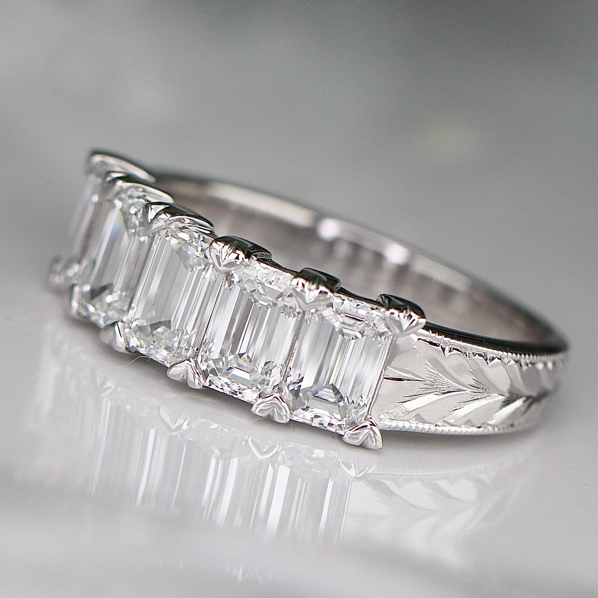 The Anais - Hand engraved Lab grown 2.25ctw 5 stone emerald cut diamon